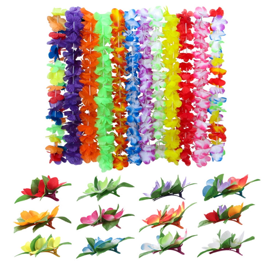 24pcs in 1 Set Hawaiian Leis Hair Set Artificial Flower Neck Loop ...