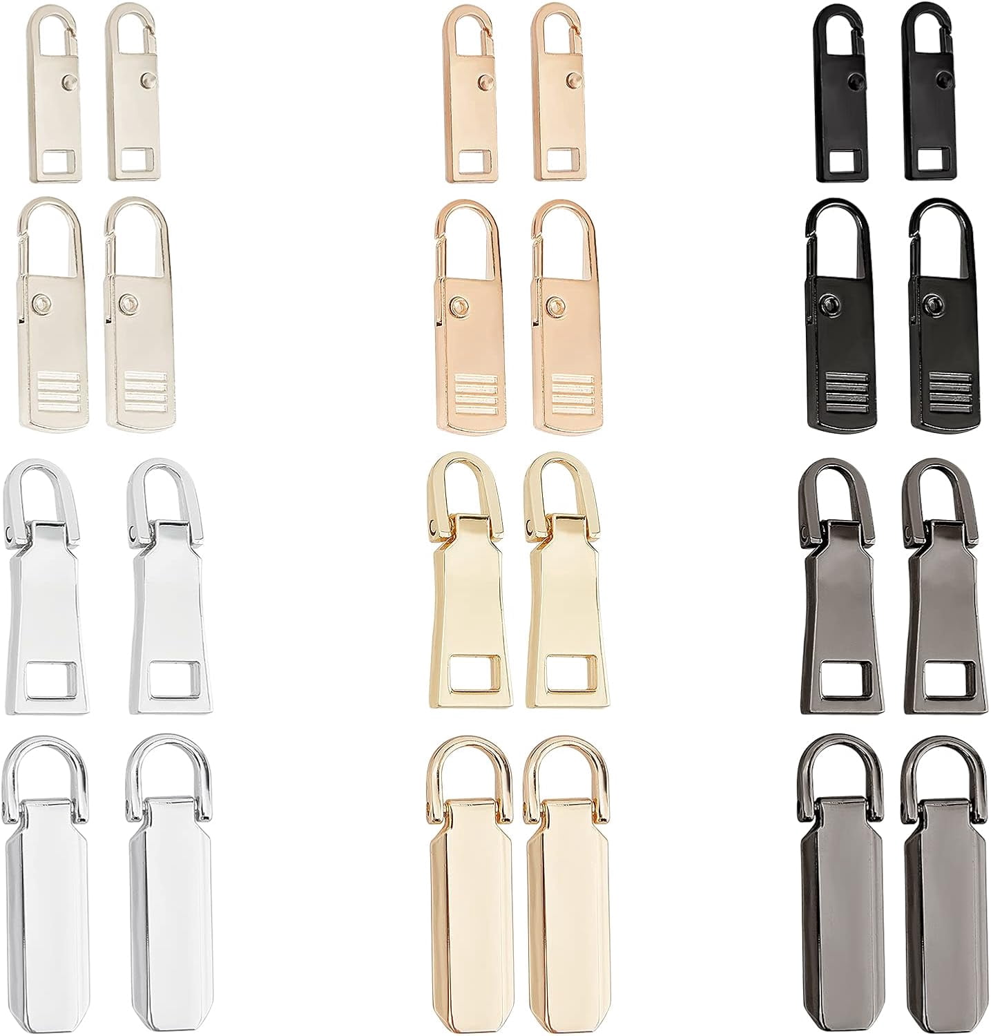 24pcs 12 Styles Zipper Pull-Tab Replacement Metal Zipper Puller ...