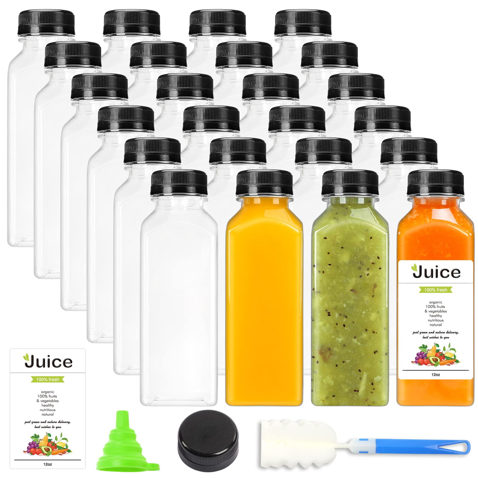 24pcs 12oz Juice Bottles, Plastic Juice Bottles with Caps, Empty Clear ...