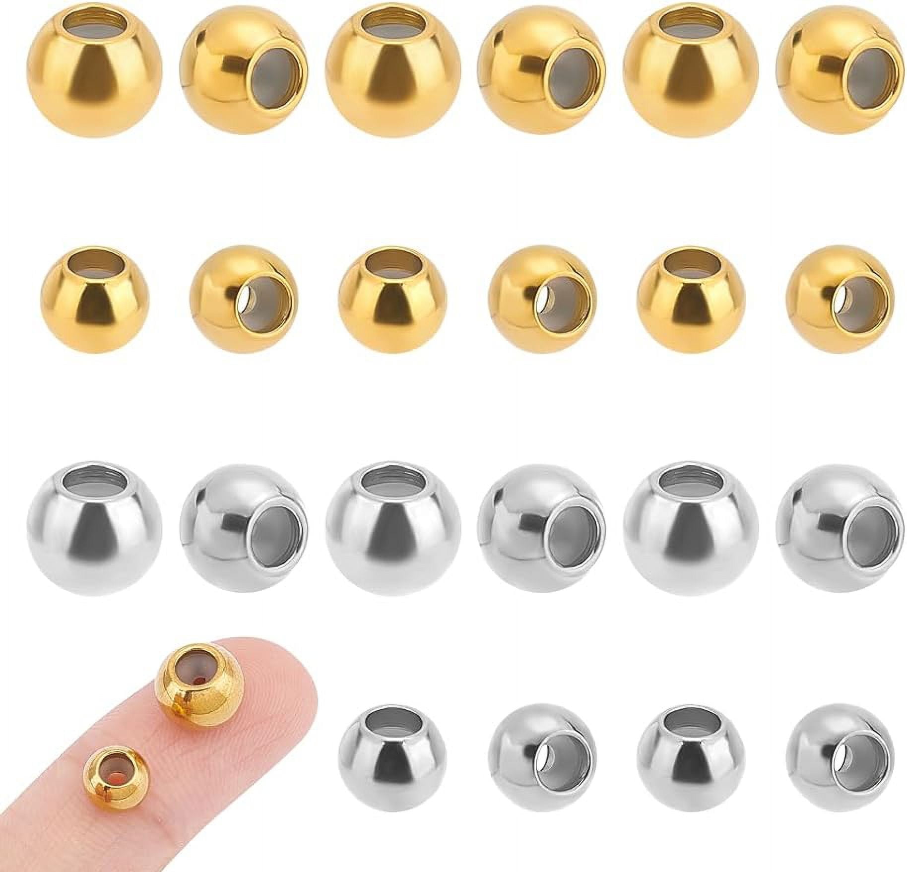 24pcs 2 Colors Stainless Steel Slider Beads 1.2-2mm Hole Round Rubber ...