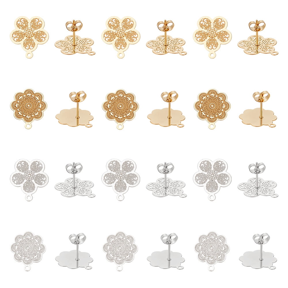 24pcs 2 styles Flower Post Stud Earrings 2 colors Hypoallergenic Stud ...