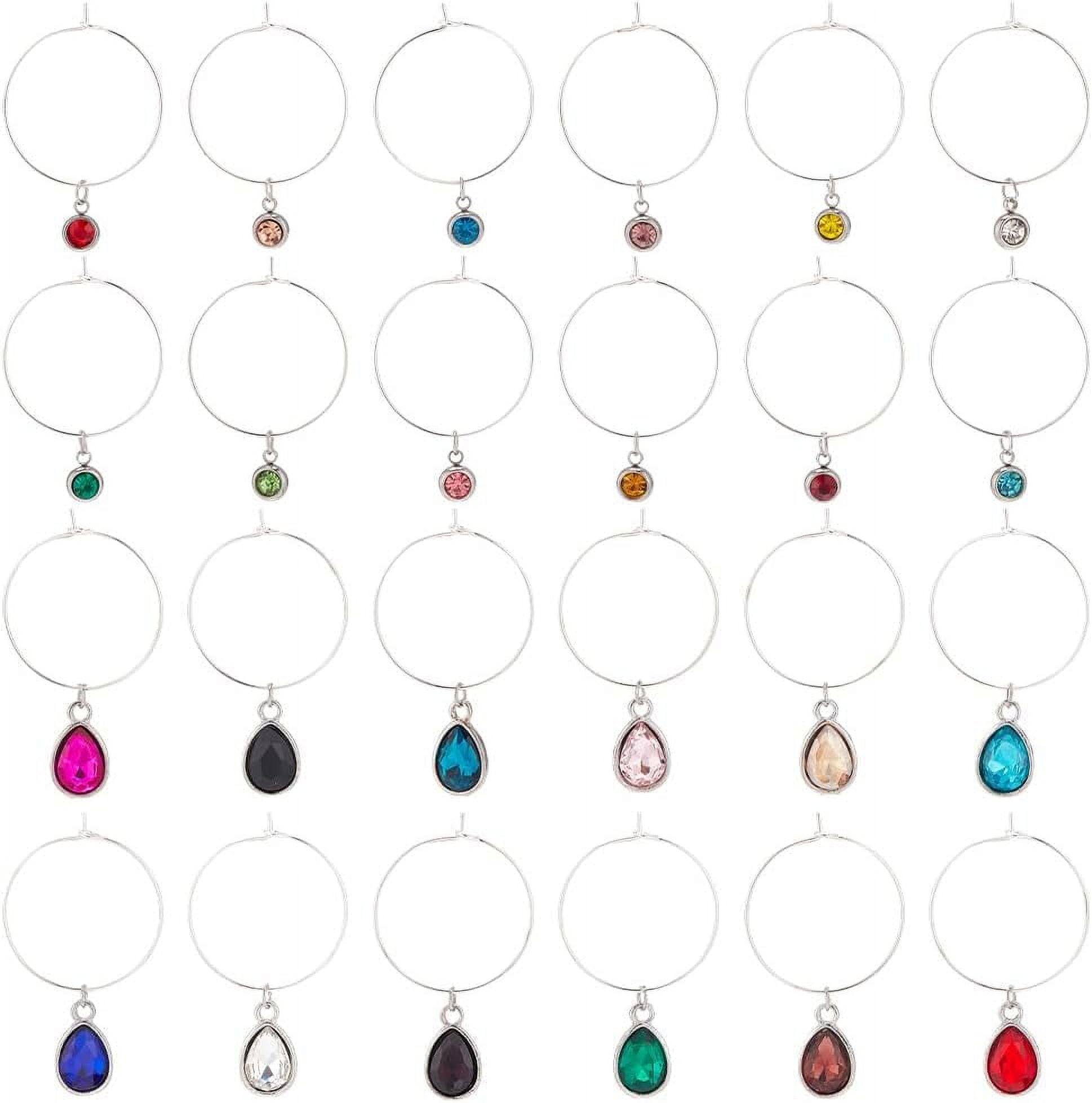 24pcs 24 Styles Wine Glass Markers - Drop & Flat Round Rhinestone ...