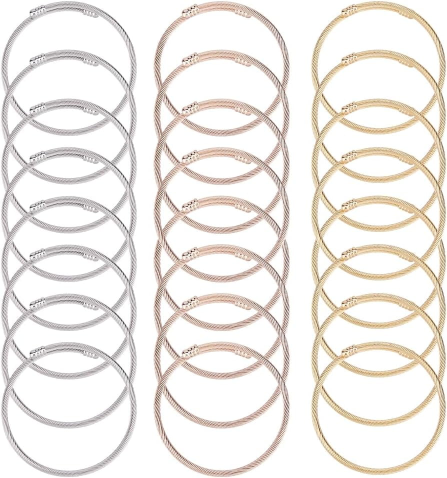 24pcs 3 Colors Twisted Cable Wire Bracelets Stainless Steel Open Cuff ...