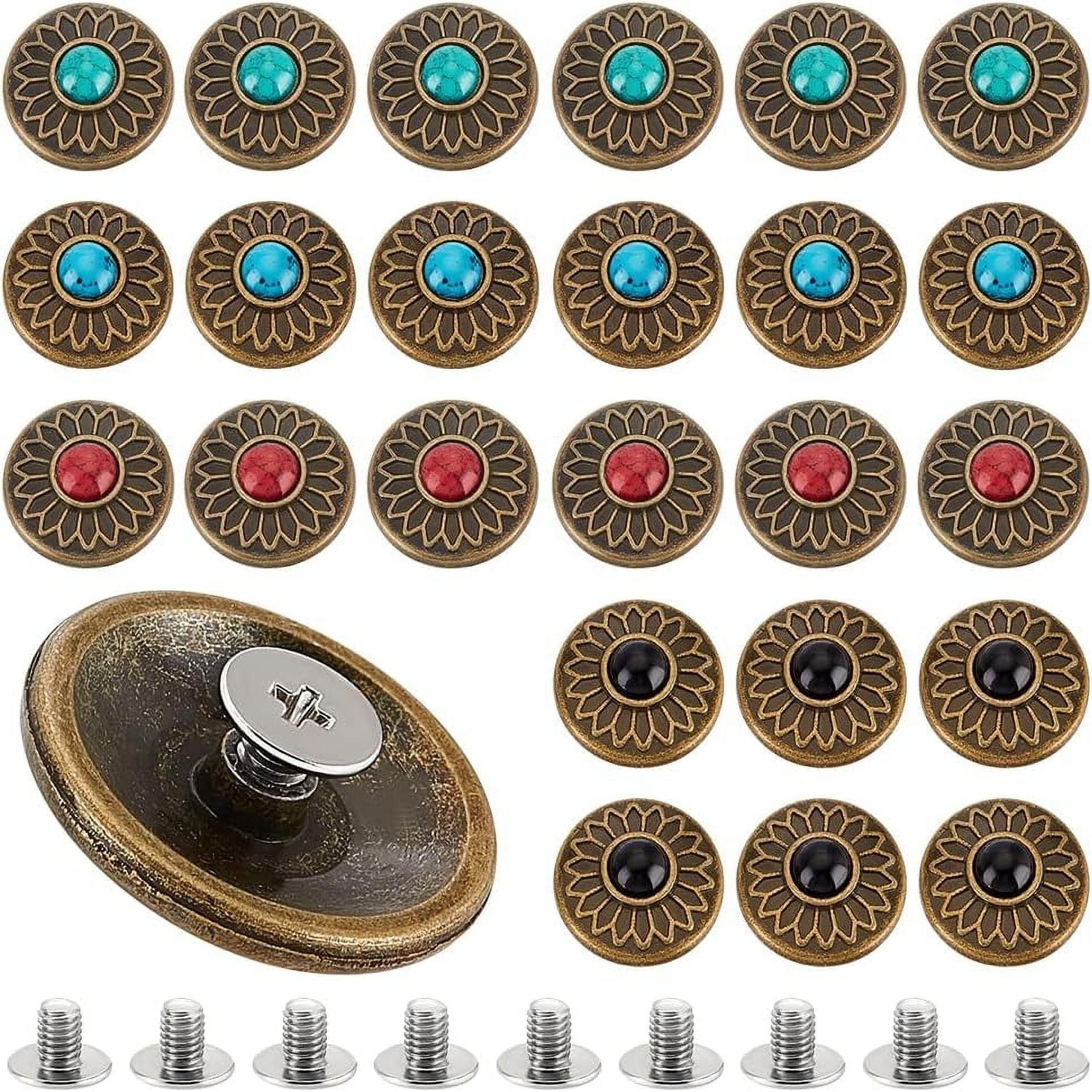 24pcs 4 colors Alloy Buttons with Imitation Synthetic Turquoise & Screw ...