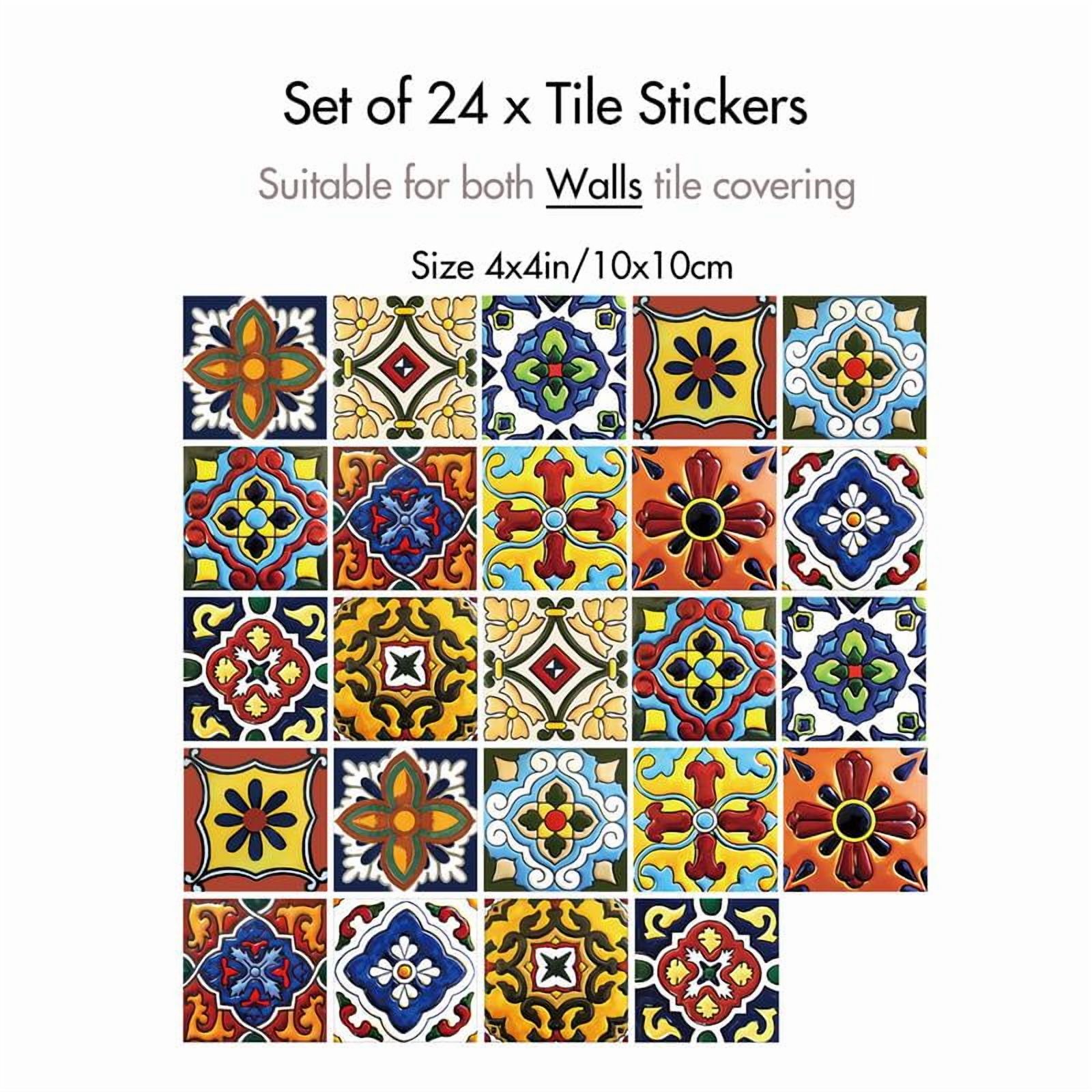 24pcs 4x4inch Mexican Spanish Mix Tile Decals - Peel & Stick Vinyl ...