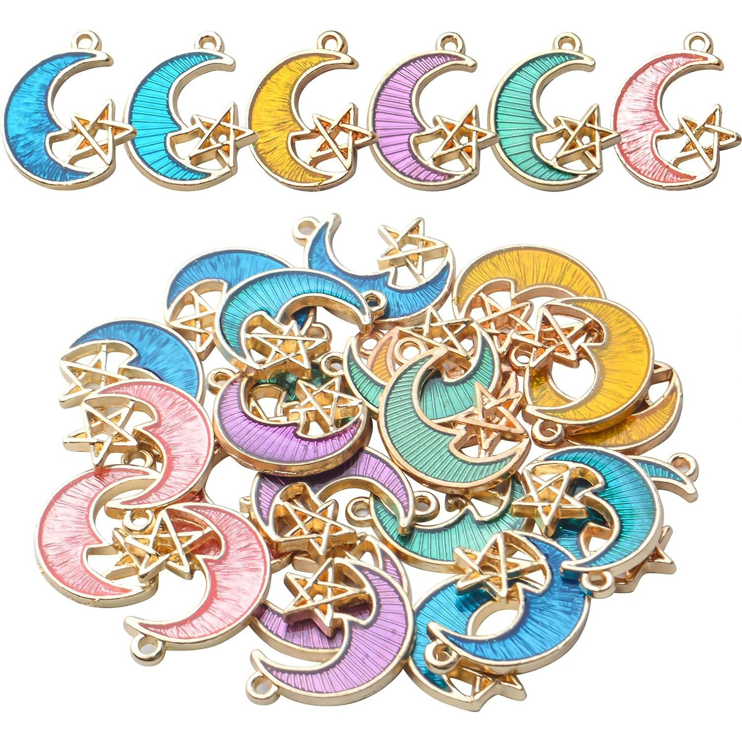 24pcs 6 Colors,Enamel Moon Star Charms Celestial Charms Pendants Crafts Supplies for DIY Earring ...