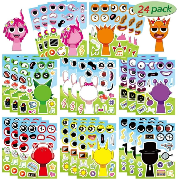 24pcs 9" x 6" Make-a-face Sprunki Sticker – Make Your Own DIY Sprunki ...