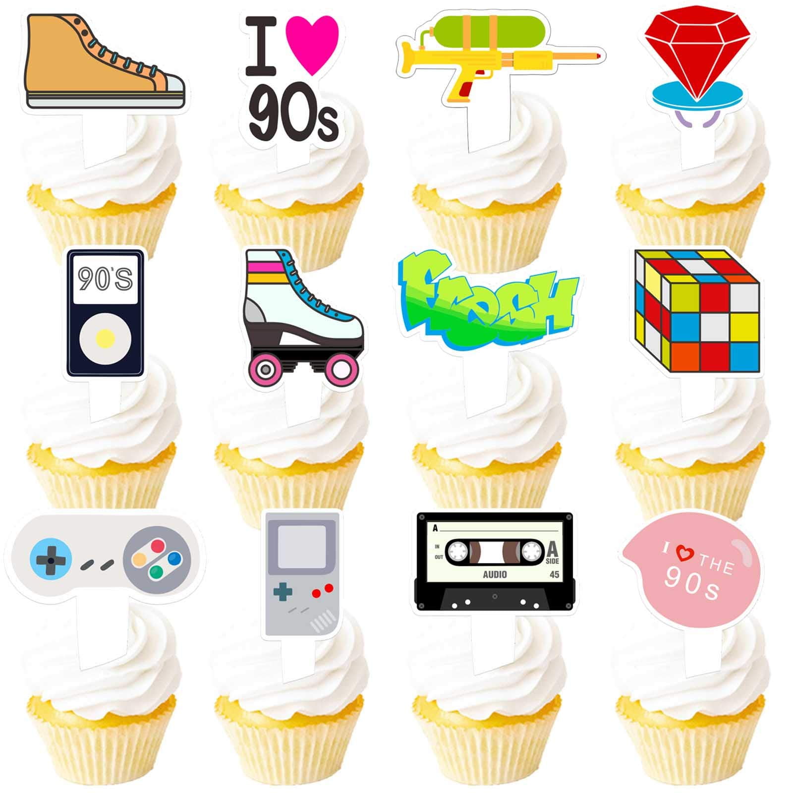24pcs 90s Cupcake Topper 1990s Retro AIS1 Theme Decor 90's Decade ...