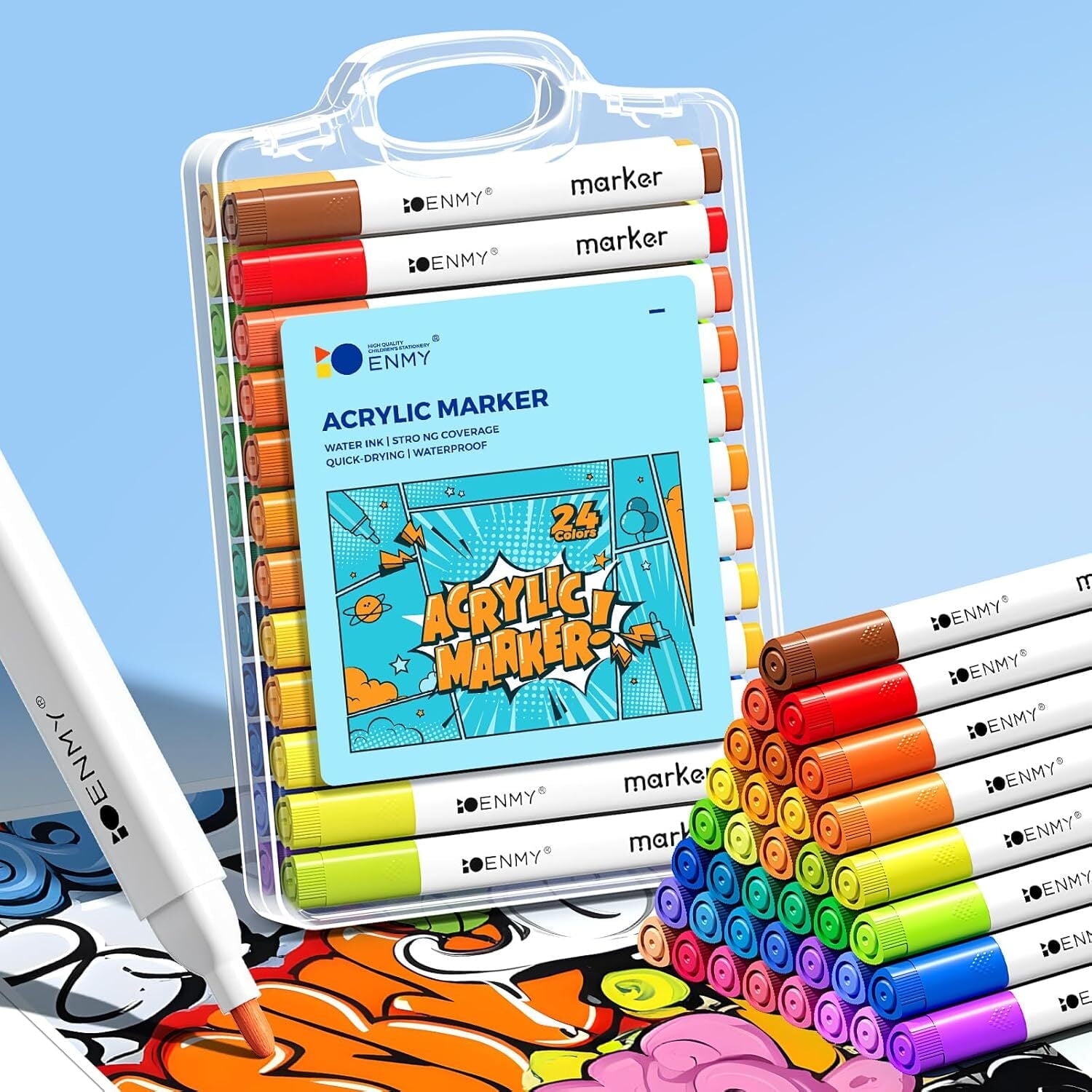 ANUNU 24pcs Acrylic Paint Pens, 2mm Water-Based Acrylic Markers for ...