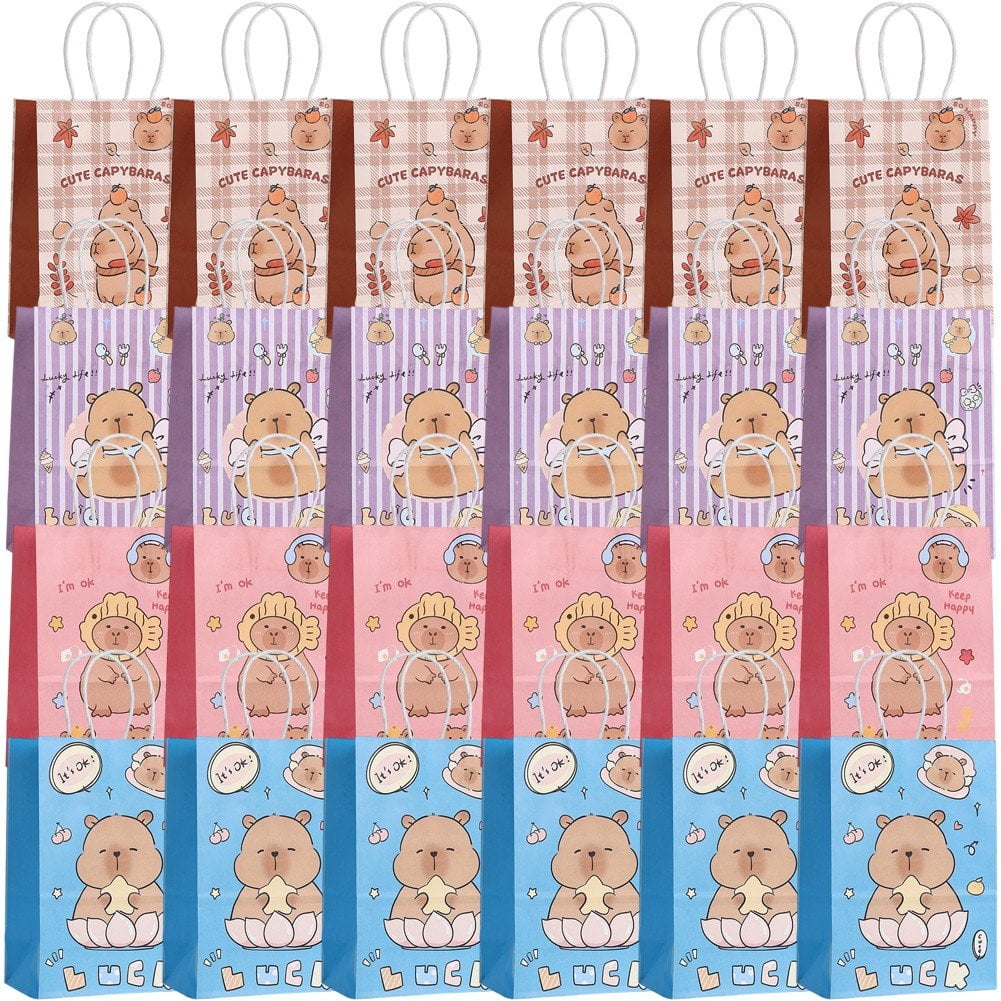 24pcs Animal Party Bags, Capybara Gift Bags Kraft Paper Bags Small Gift ...