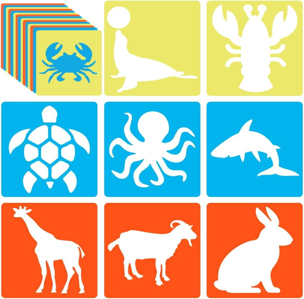 24pcs Animal Shape Stencils Set 8 Inch Sea Turtle Drawing Stencils ...