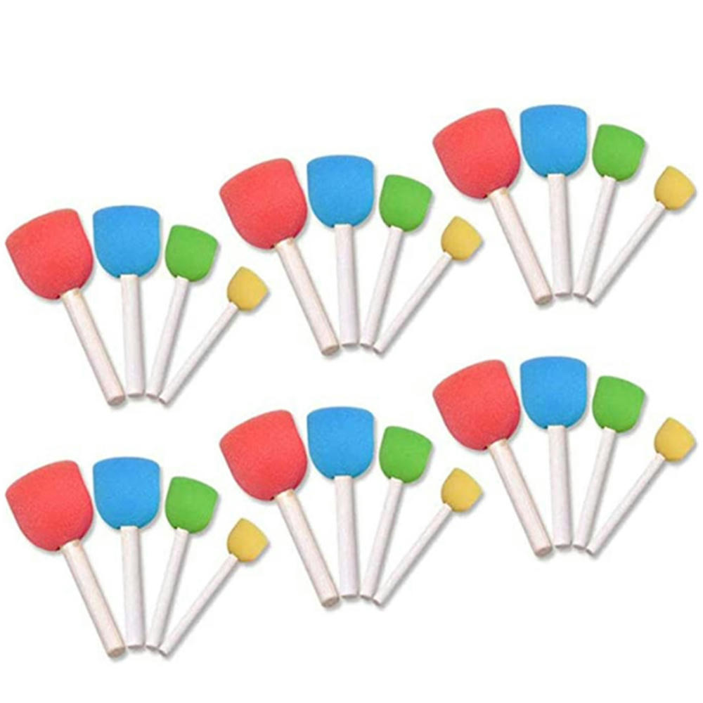 24pcs Art Practical Round Sponge Brush 4 Colors Durable Wooden Handle ...