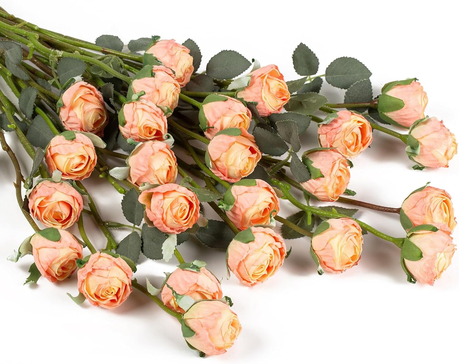 24pcs Artificial Vintage Roses Fake Silk Rose Flowers with Long Stem ...