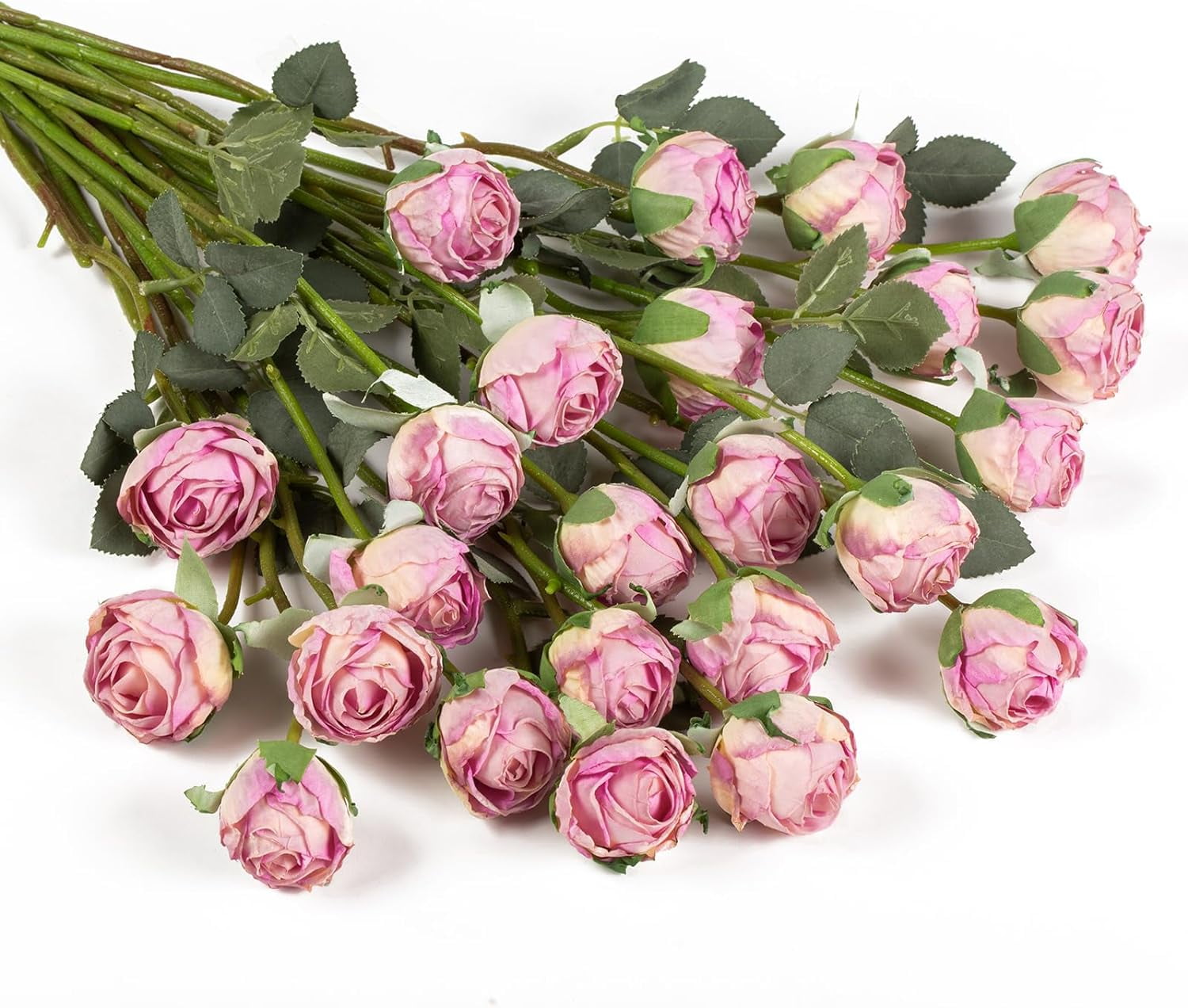 24pcs Artificial Vintage Roses Fake Silk Rose Flowers with Long Stem ...