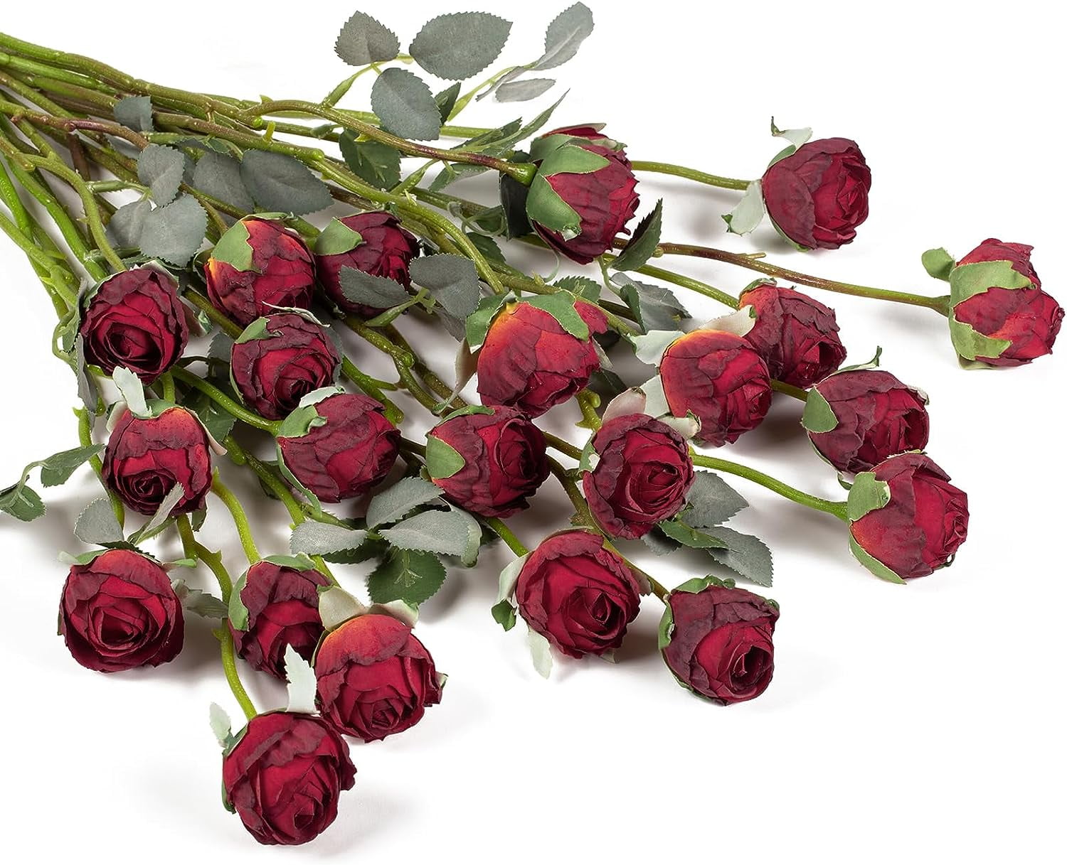 24pcs Artificial Vintage Roses Fake Silk Rose Flowers with Long Stem ...