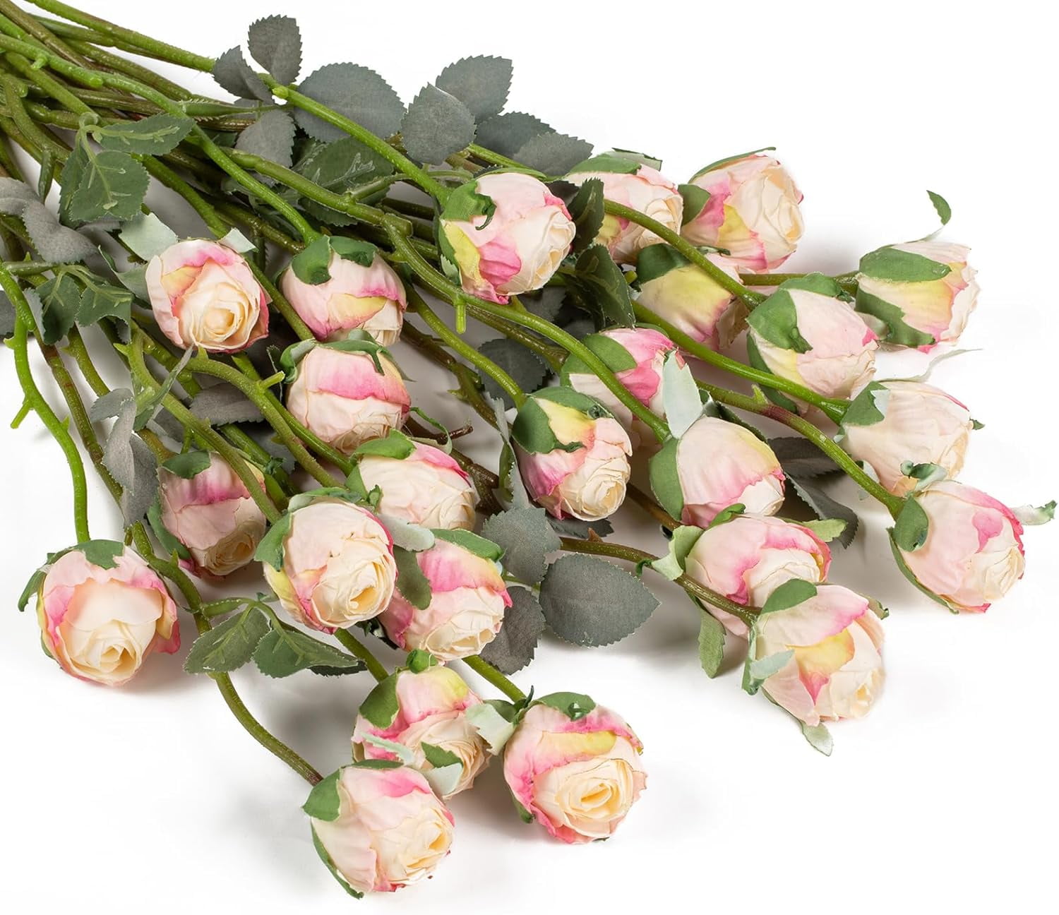 24pcs Artificial Vintage Roses Fake Silk Rose Flowers with Long Stem ...