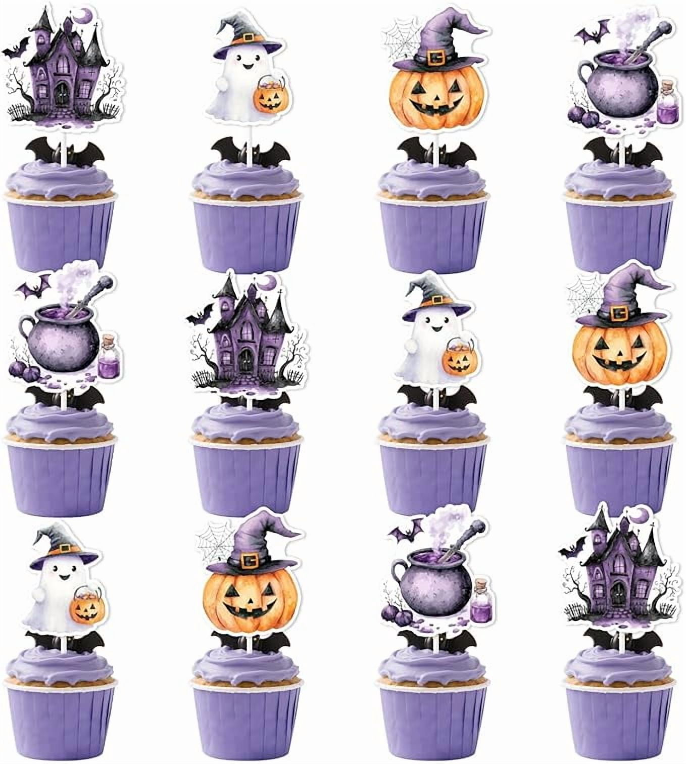 24pcs A Baby Is Brewing Halloween Cupcake Toppers Purple Halloween Baby ...