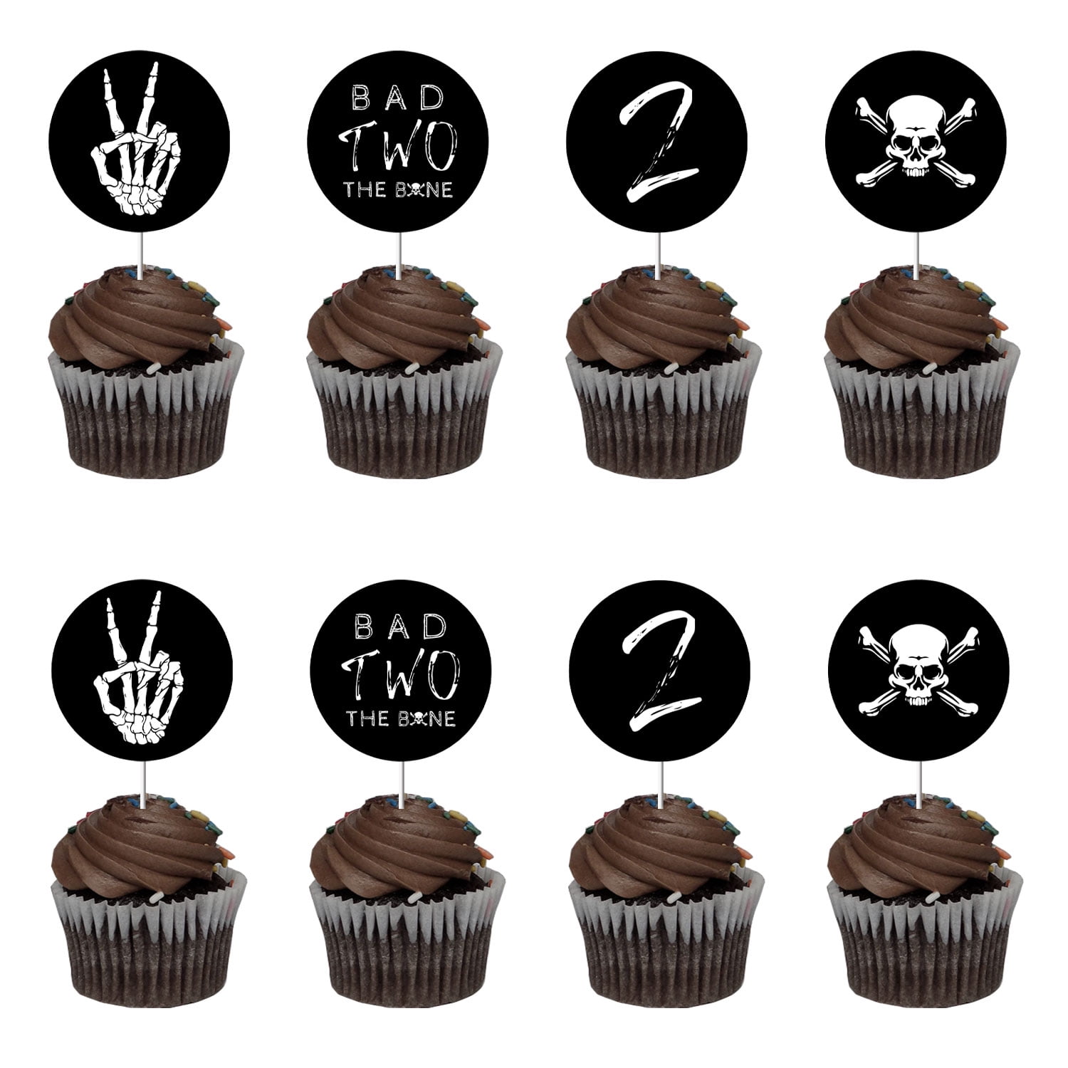 24pcs Bad Two The Bone Cupcake Toppers, Rock Themed 2nd Birthday ...