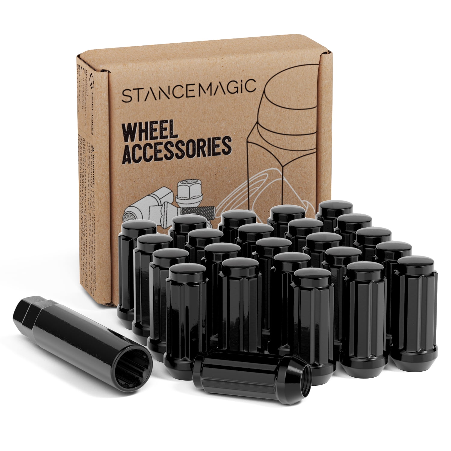 24pcs Black Spline Drive Lug Nuts - 14x2 Thread Size (Coarse) - 2 inch ...
