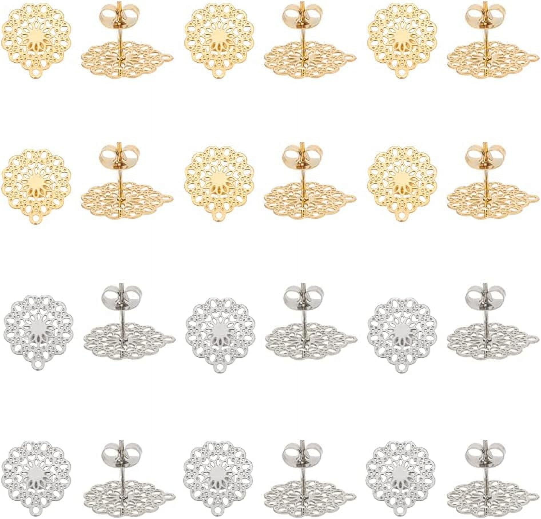 24pcs Bohemian Stud Earring with Loop Stainless Steel Filigree Hollow ...