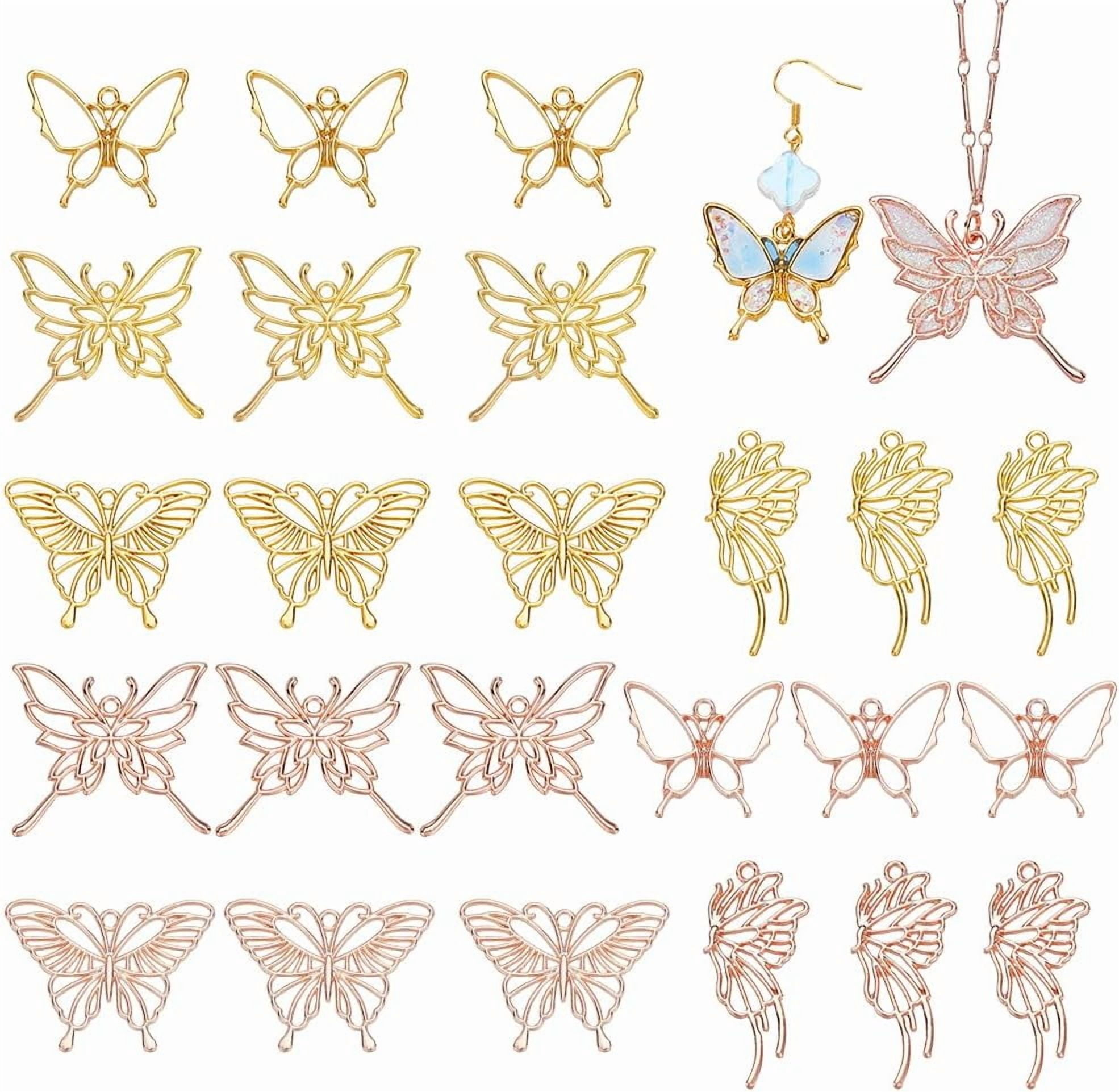 24pcs Butterfly Open Back Bezel Charms 8 Styles Frame Pendants Hollow ...