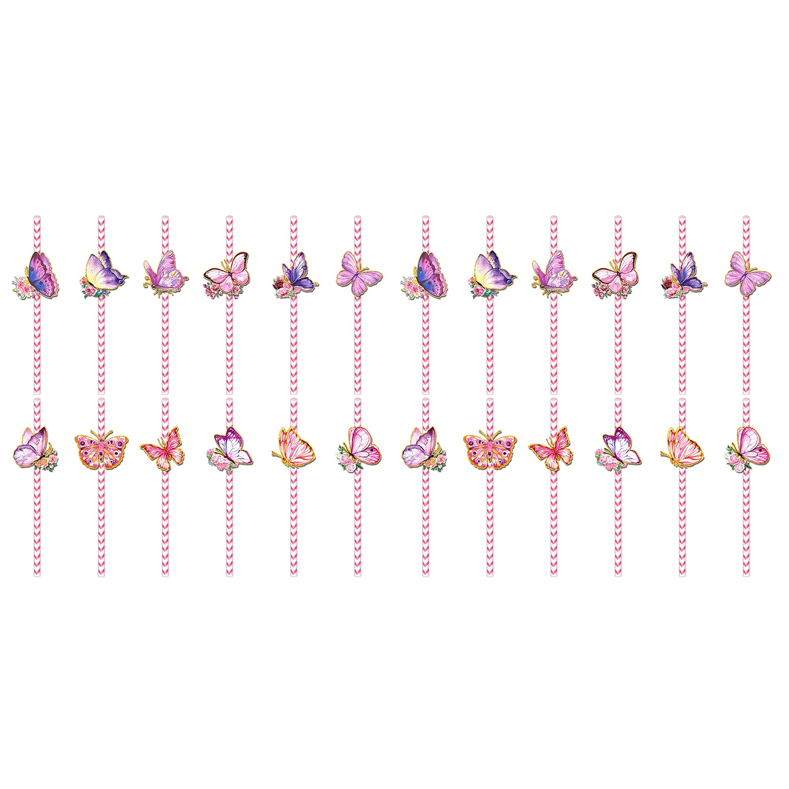 24pcs Butterfly Themed Drinking Straws Decorative Beverage Stripe Paper ...