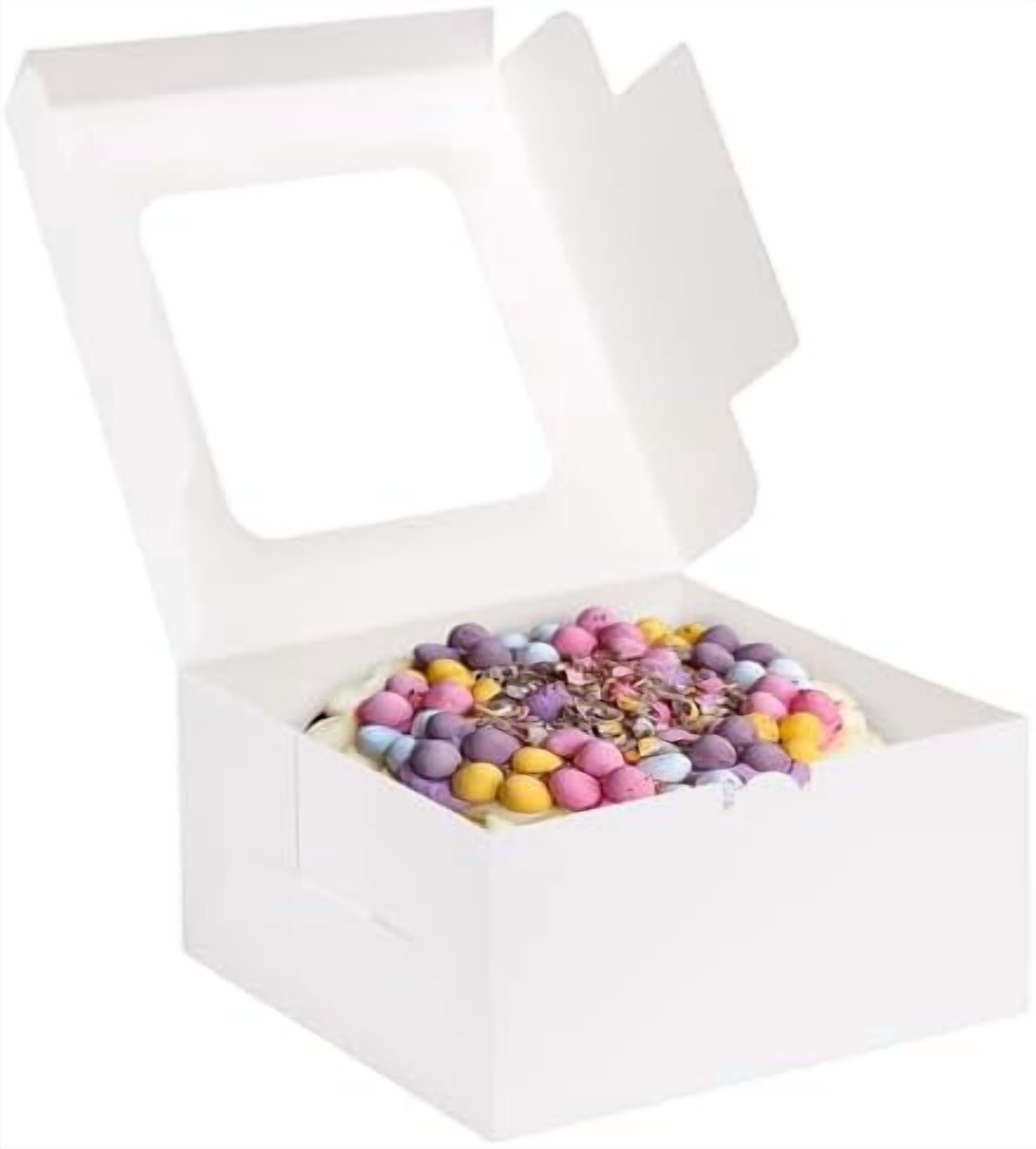24pcs Cake Boxes, 10x10x5 Inches White Square Bakery Boxes with Window ...
