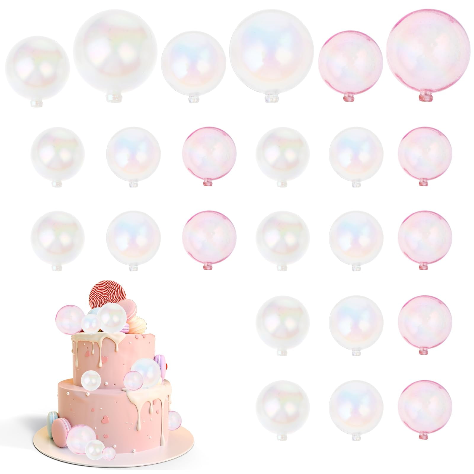 24pcs Cake Toppers for Birthday BSL1 Transparent White Cake Decorations ...