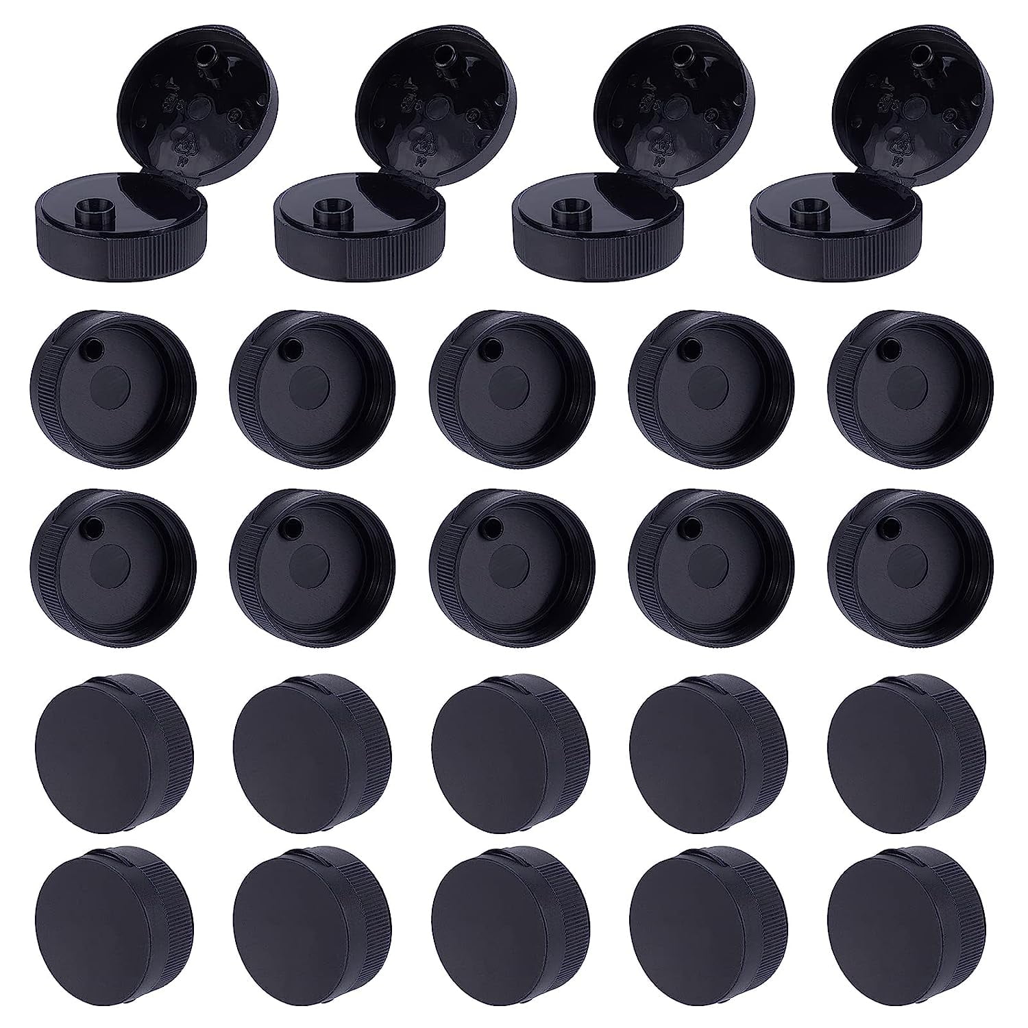 24pcs Caps 38-400 Black Flip Top Caps With 7.6mm Orifice Round Ribbed Snap Closures Caps ...