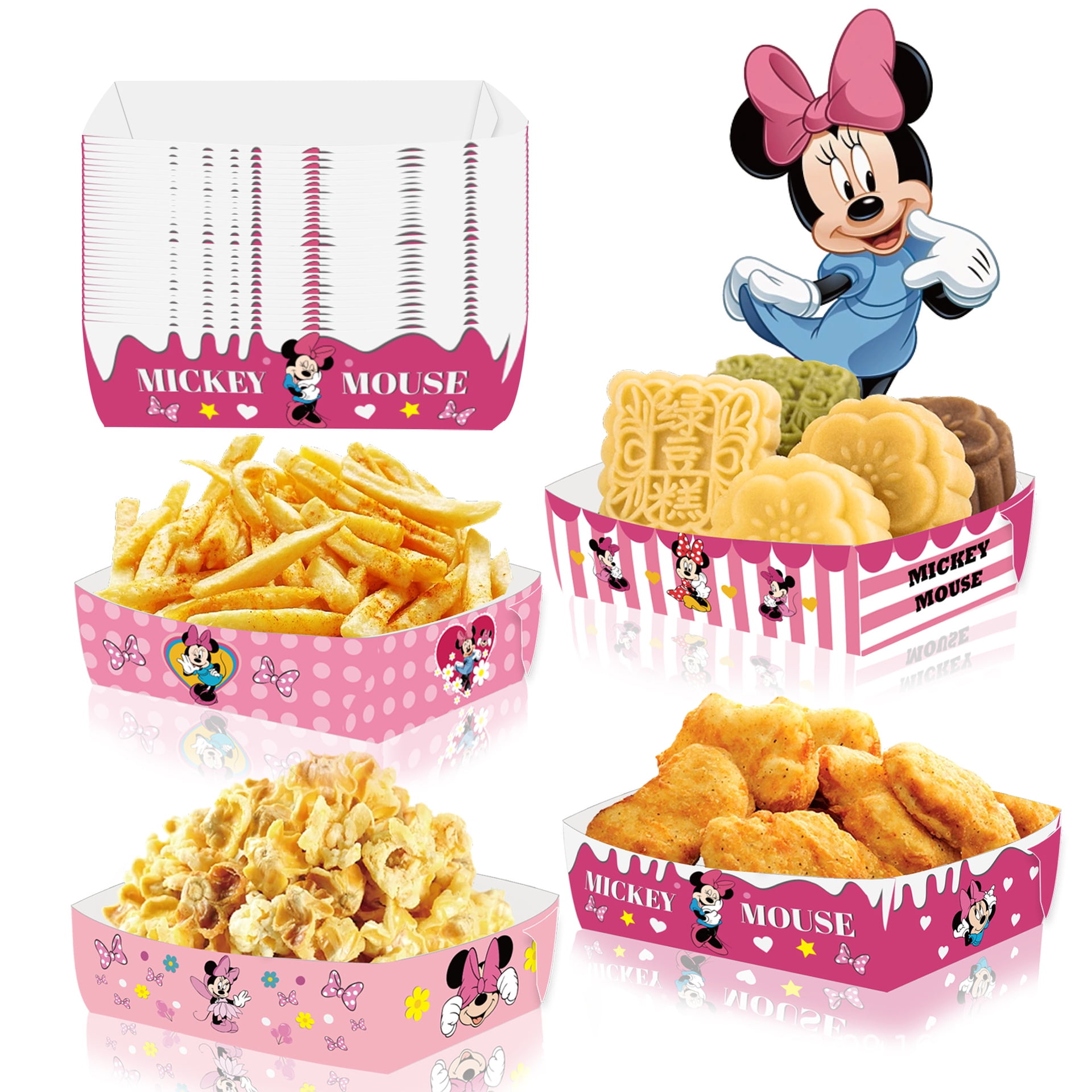 24pcs Cartoon Mickey Minnie Paper Food Tray Disposable Bowknot Playful ...