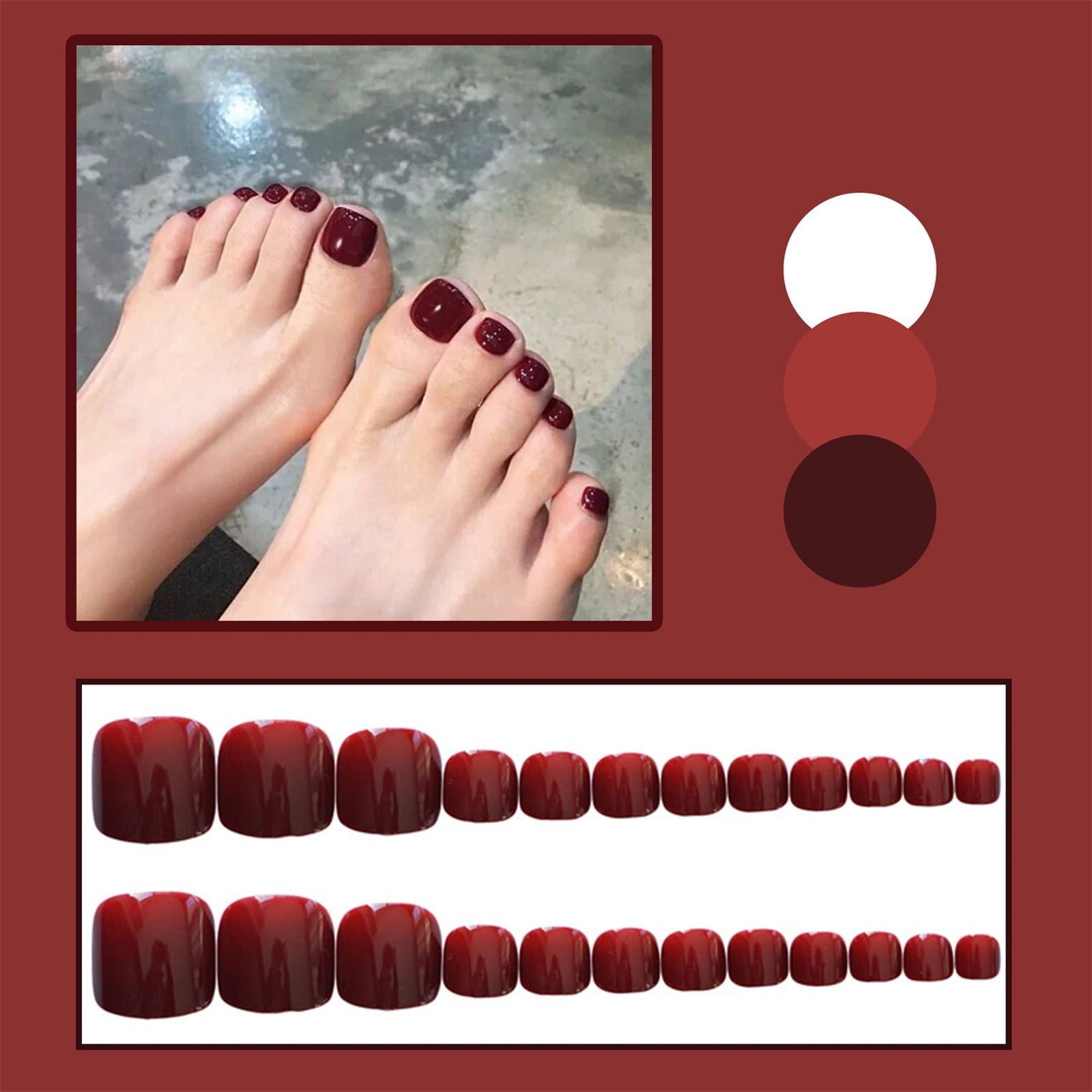 24pcs Cherry Color Summer Toenail Finished Manicure Foot Patch 1ml ...
