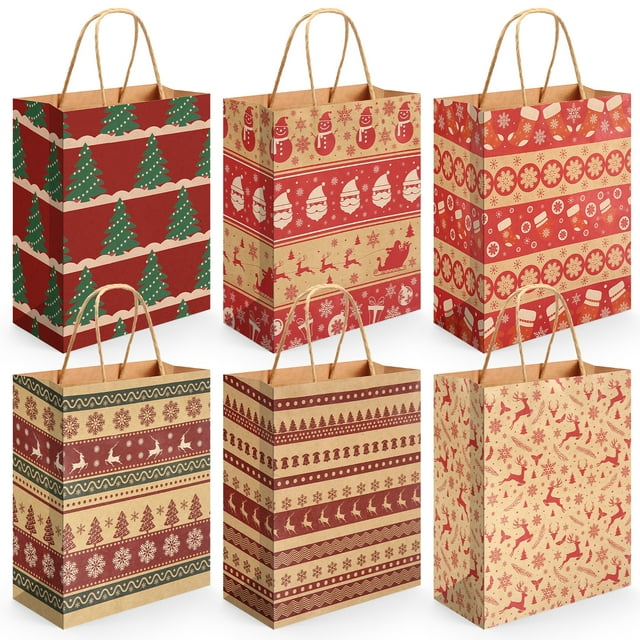 24 Pack Assorted Christmas Design Kraft Gift Bags for Holiday Party ...