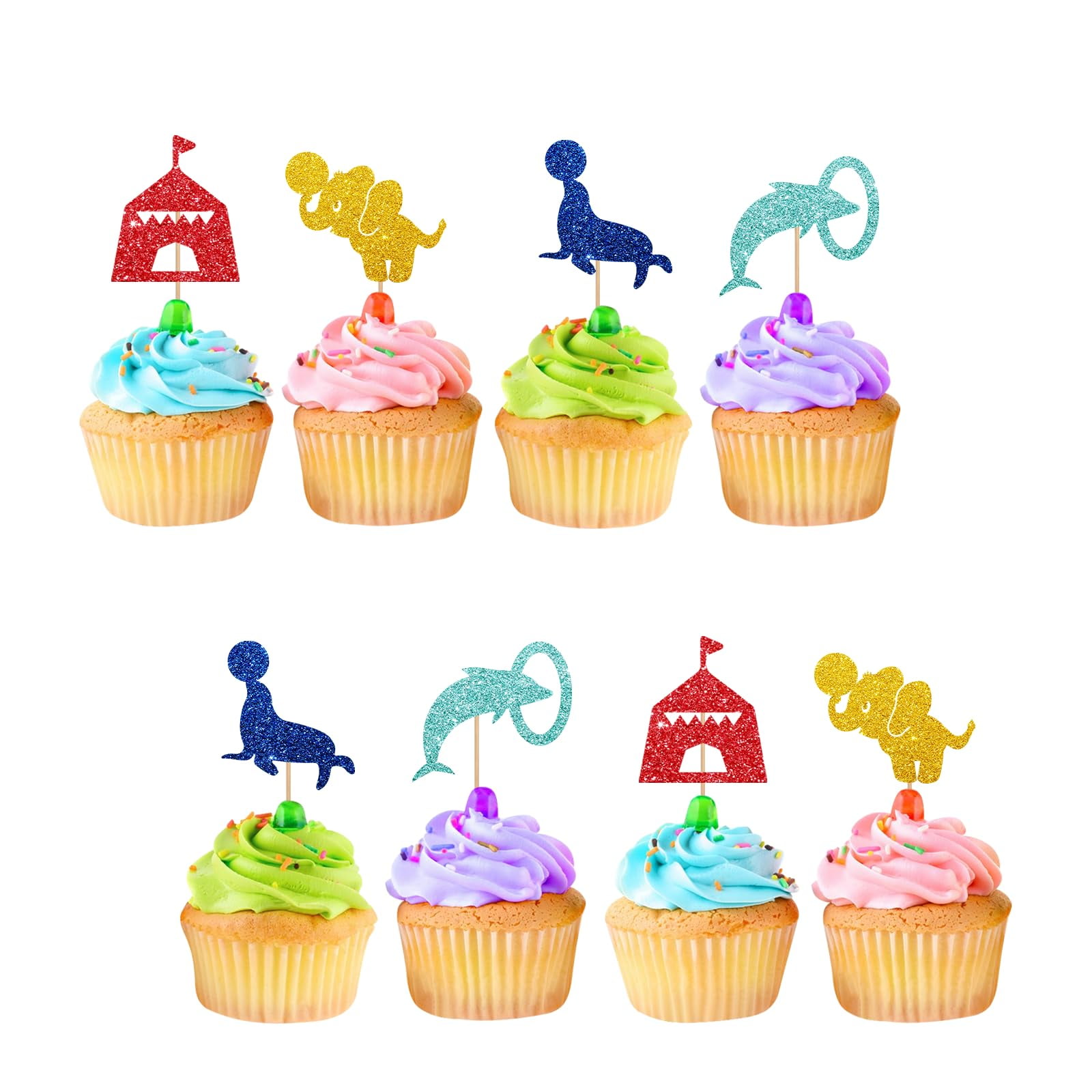 24pcs Circus Cupcake Toppers, Circus Animal BSL1 Cupcake Toppers, Gold ...