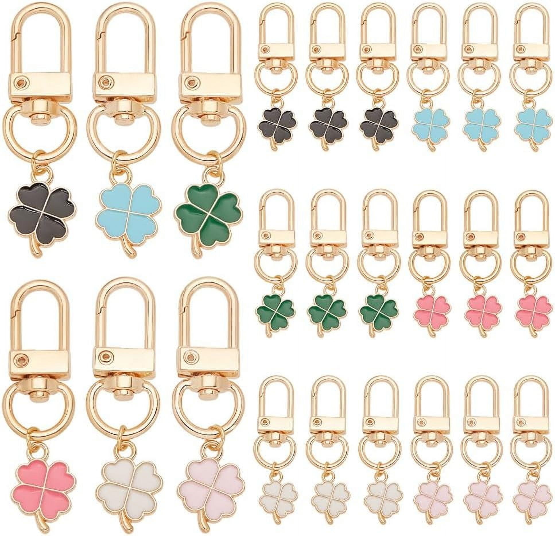 24pcs Clover Keychain 6 Colors Four Leaf Key Chain Alloy Shamrock ...