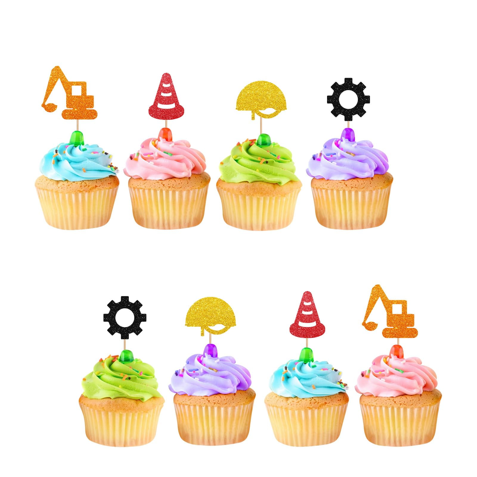 24pcs Construction Cupcake Toppers, Excavator Cupcake BSL1 Toppers, Red ...