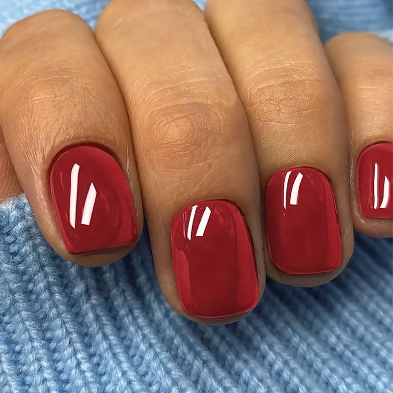 24pcs Crystal Cat Eye False Nails with Glue Short Square Press on Nails ...