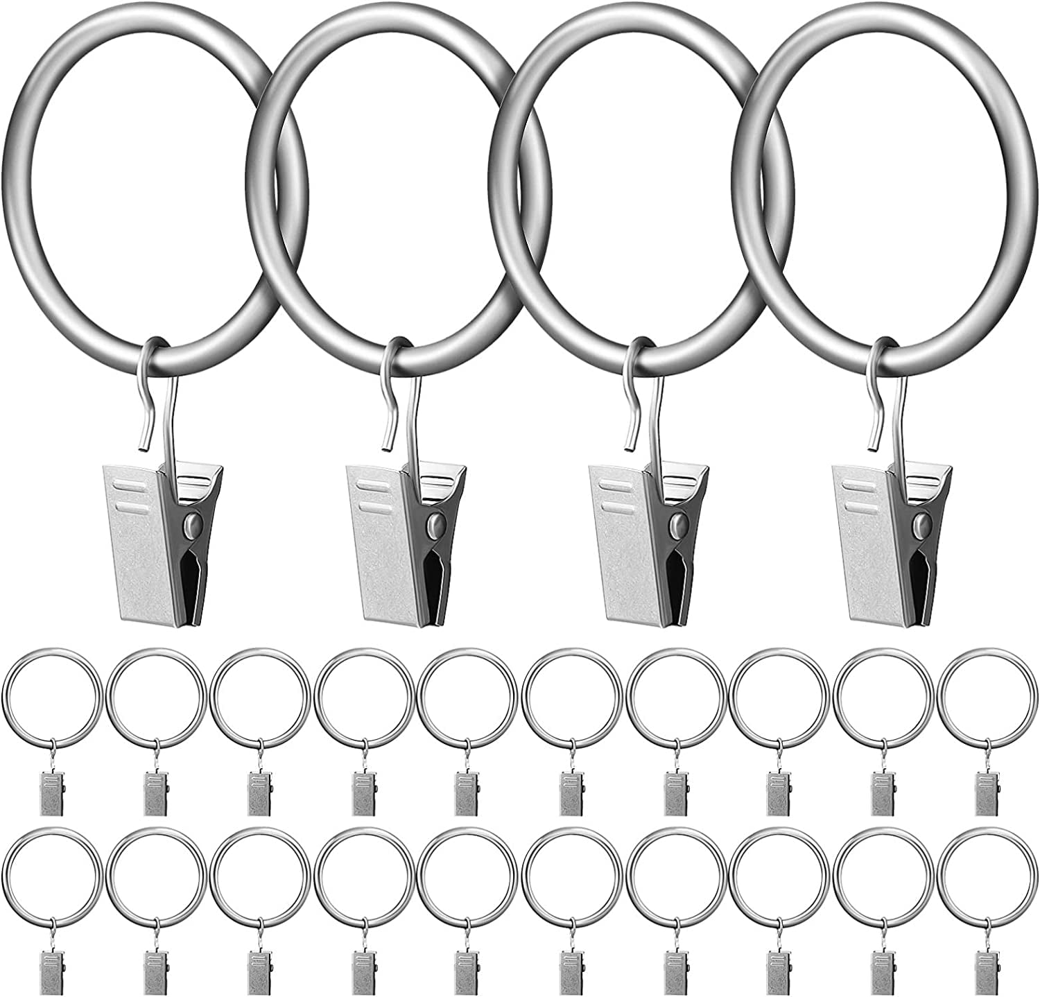24pcs Curtain Rings with Clips Curtain Hangers Clips Metal Drapery ...