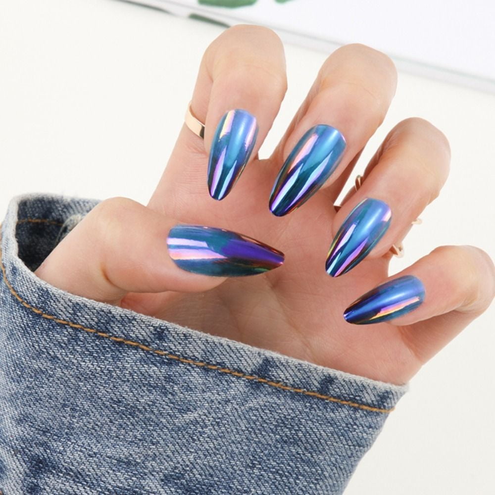 24pcs Detachable Gradient Press on Nails DIY Full Cover Almond Fake ...