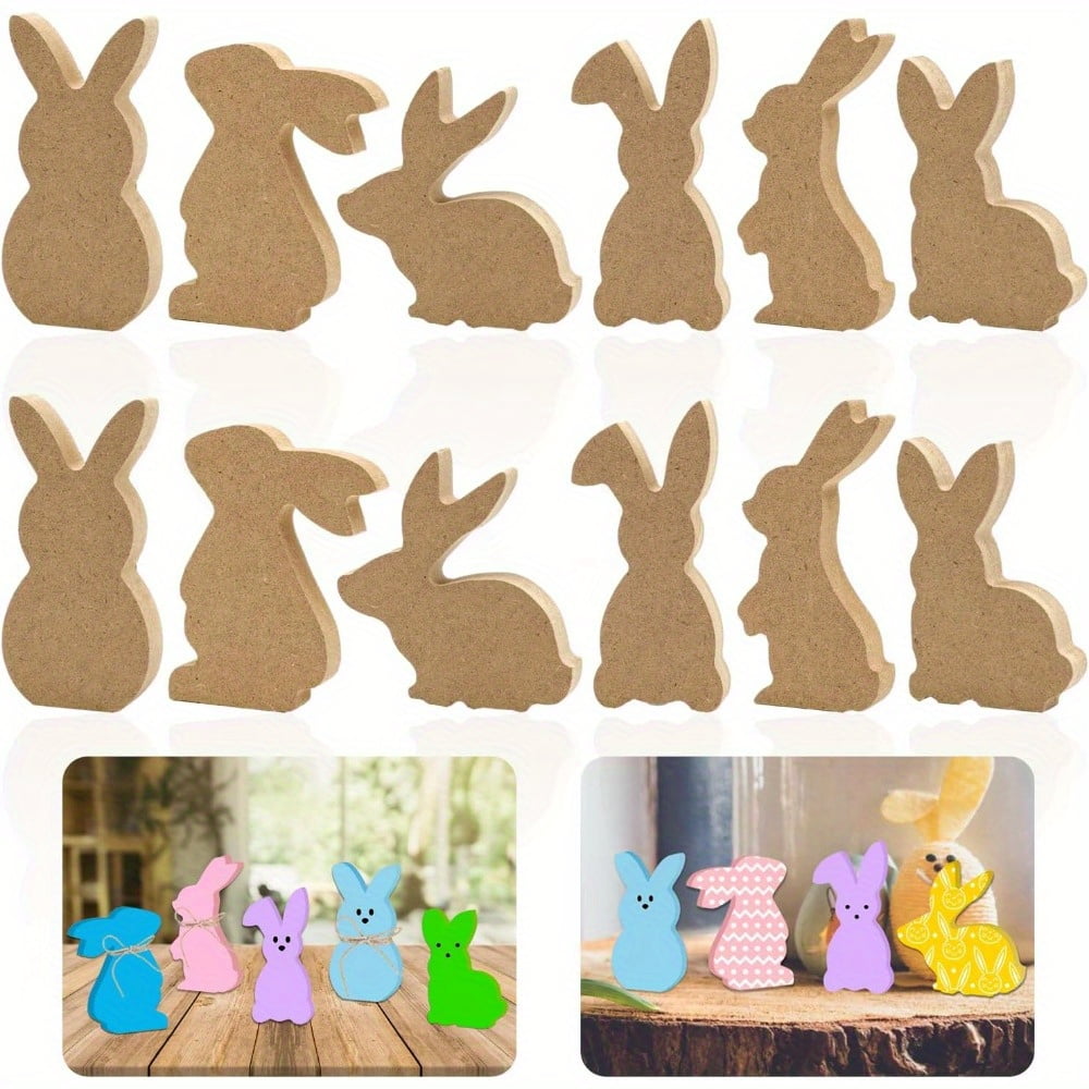 24pcs Easter Wooden Bunny Cutouts - Peeps Rabbit Shaped Tabletop Decor ...