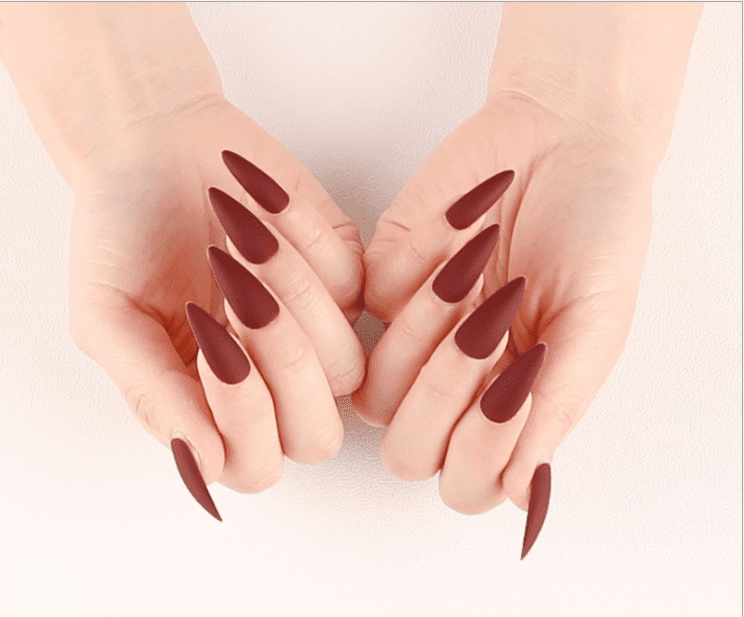 24pcs Fake Nails Matte Pure Color Medium Long Stiletto Almond Press on ...