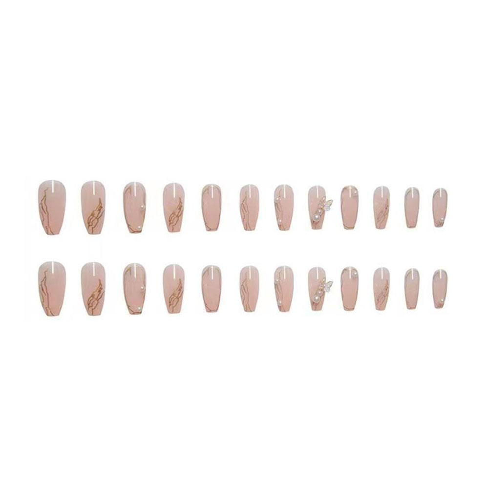 24pcs Fake Nails Set with Glue Long Nails Beauty DIY Artificial Art ...