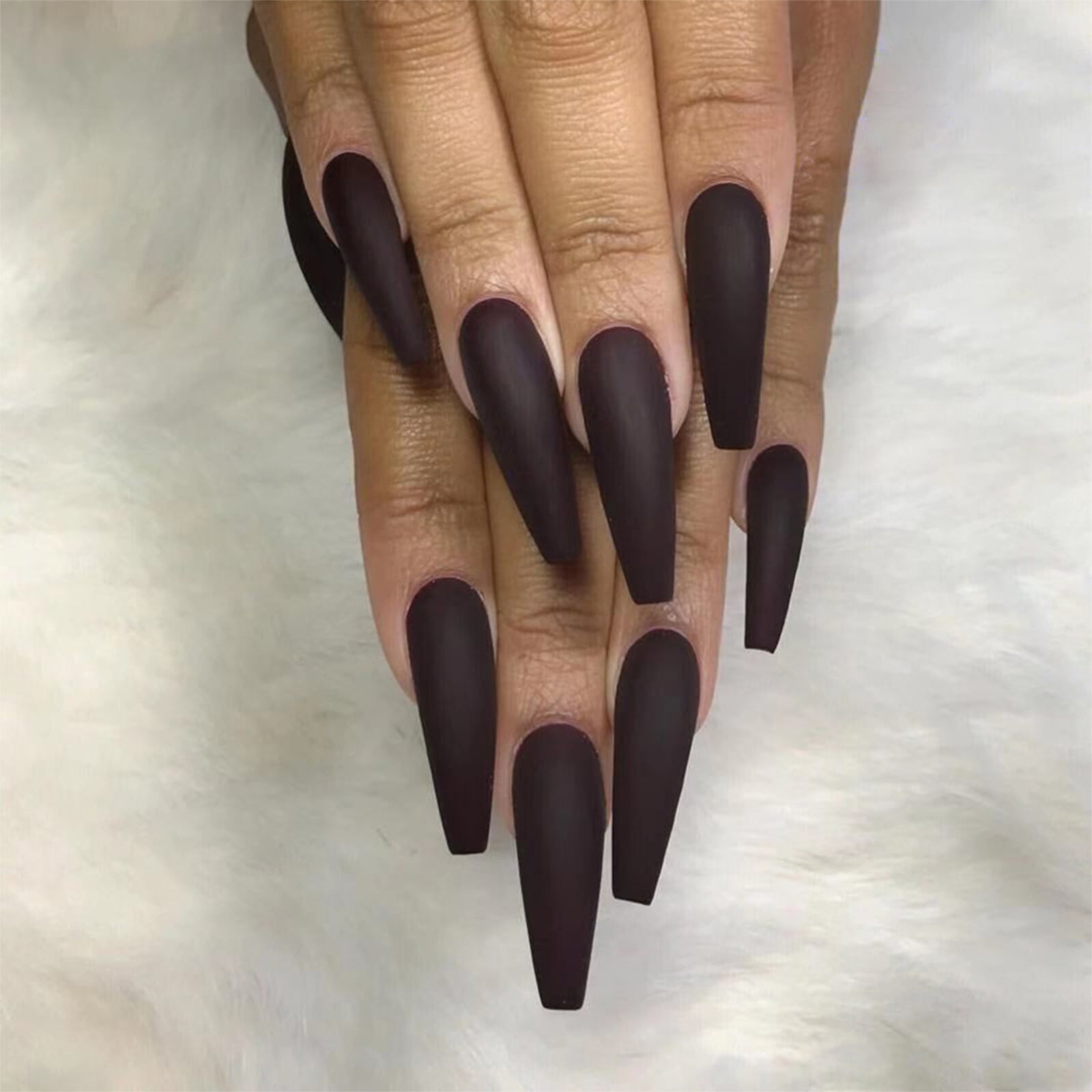 24pcs False Nails Solid Color Long Ballet Fake Nails Full Cover Coffin ...