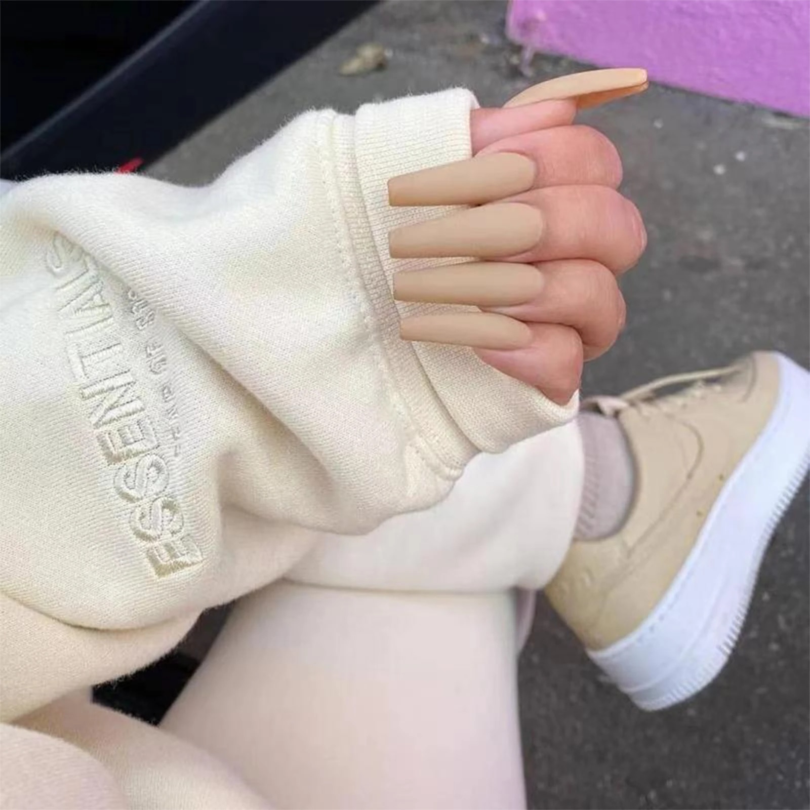 24pcs False Nails Solid Color Long Ballet Fake Nails Full Cover Coffin ...