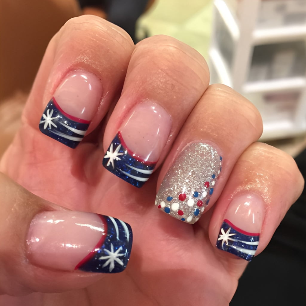 24pcs False Nails with Stripes and Glitters Acrylic Nails Full Covers ...