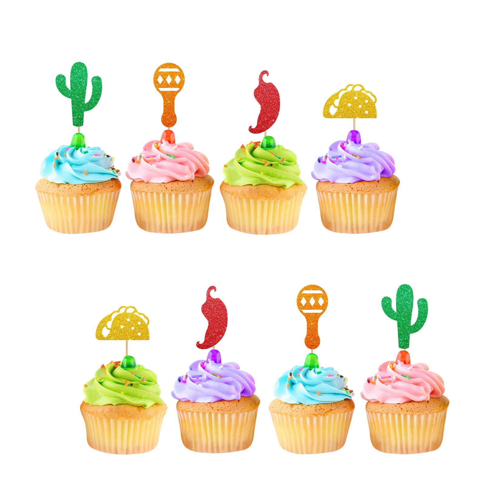 24pcs Fiesta Cupcake Toppers, Mexican Themed ITL1 Cupcake Toppers for ...