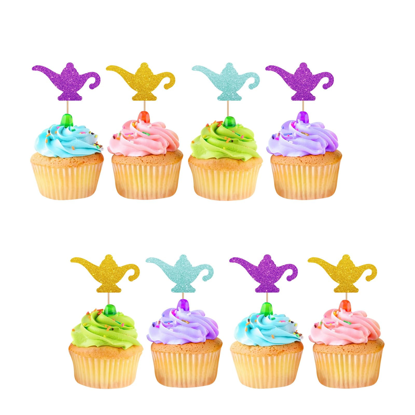 24pcs Genie Lamp Cupcake Toppers, Lamp AIS1 Sign Cupcake Toppers, Gold ...