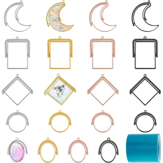 24pcs Geometry Open Back Bezel Charms Rotatable Oval Moon Round Frame ...