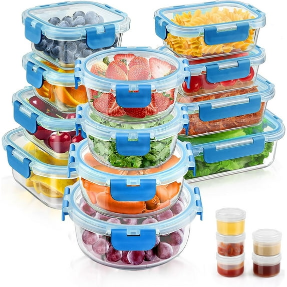24pcs Glass Food Storage Containers with Lids Set, Airtight Glass Meal ...