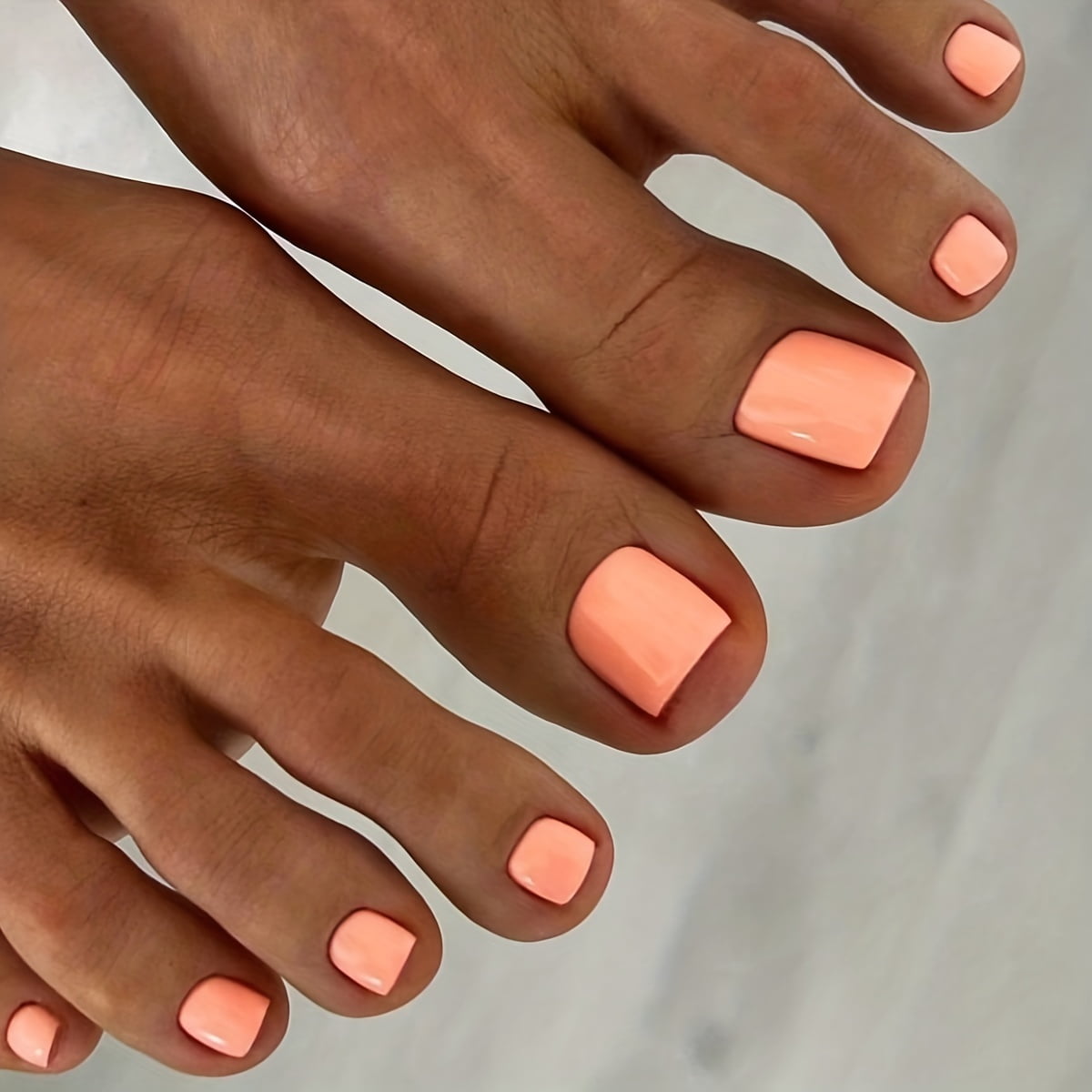 24pcs Glossy Short Square Press On Toenails, Light Brown Fake Toenails ...