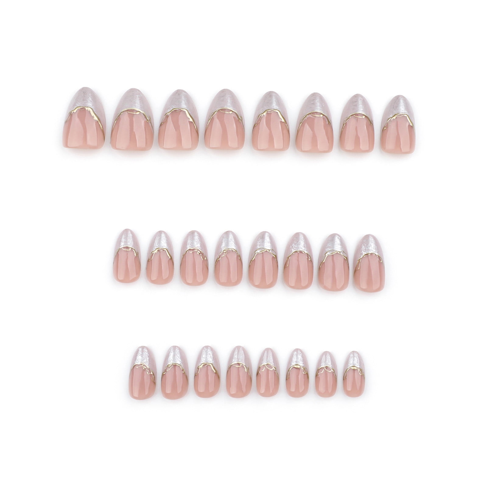 24pcs Glossy White French Tip Almond with Stylish 3D Gold Line ...